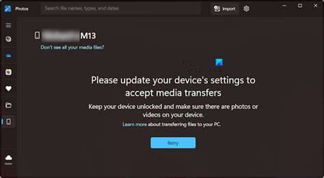 please update your device s settings to accept media transfers