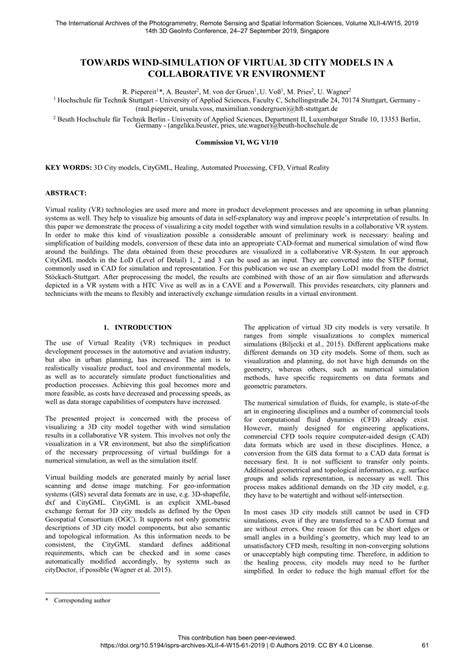 Pdf Towards Wind Simulation Of Virtual 3d City Models In A