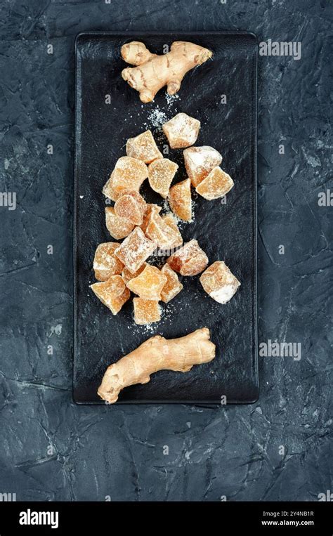 Candied Ginger Cubes Candied Ginger Dessert Healthy Eating Stock
