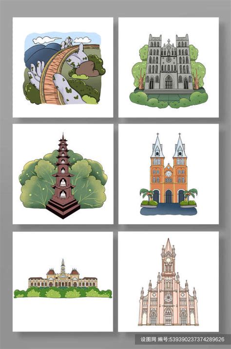 越南标志性建筑地标建筑元素插画psd下载编号539390237374289626 设图网