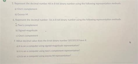 Solved 5 Represent The Decimal Number 48 In 8 Bit Binary Chegg