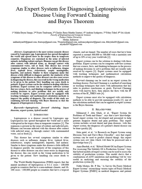 An Expert System For Diagnosing Leptospirosis Disease Using Forward Chaining And Bayes Theorem Pdf