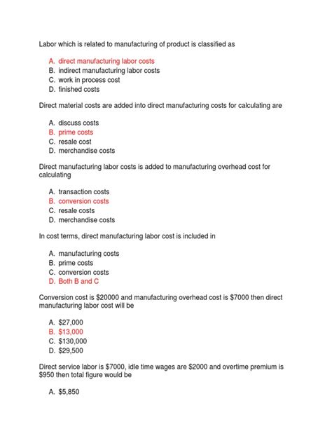 Cost Mcqs Pdf Cost Labour Economics
