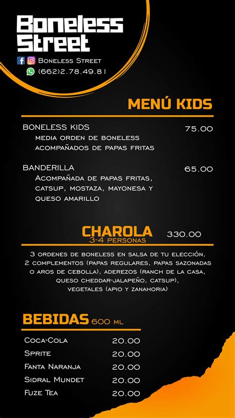 Carta Del Restaurante Boneless Street Hermosillo