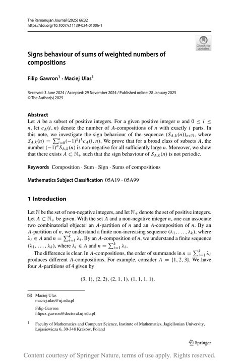 Pdf Signs Behaviour Of Sums Of Weighted Numbers Of Compositions