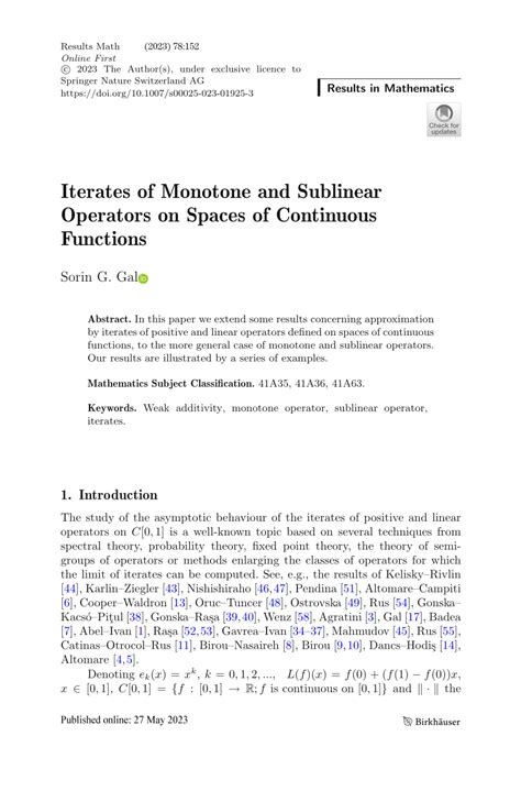 Pdf Iterates Of Monotone And Sublinear Operators On Spaces Of