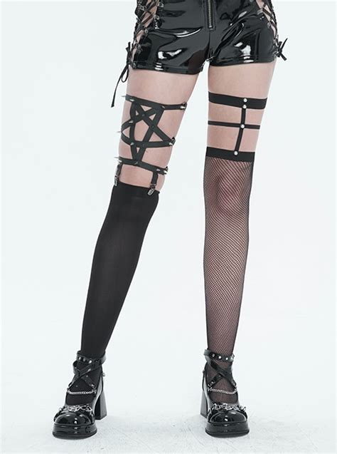 Gothic Style Sexy Asymmetric Mesh Adjustable Pu Leather Metal Rivet