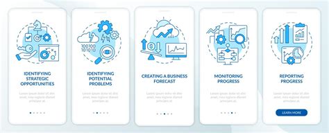Business Analyst Responsibilities Blue Onboarding Mobile App Screen Walkthrough 5 Steps Graphic