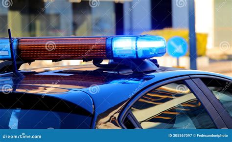 Blue Sirens Of A Police Car In The Road Of City Stock Image Image Of Traffic Siren 305567097
