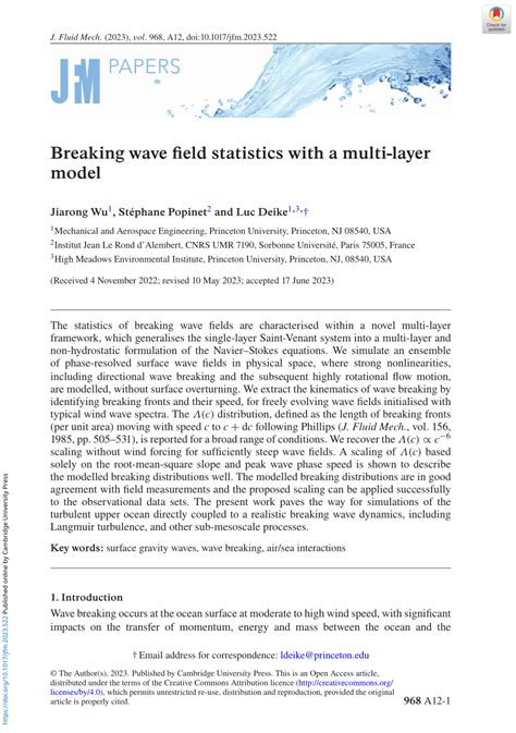 Pdf Breaking Wave Field Statistics With A Multi Layer Model