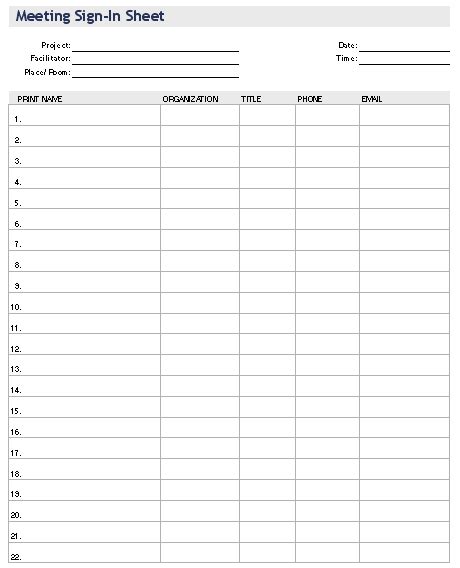 Sign In Sheet Templates Word Excel Fomats