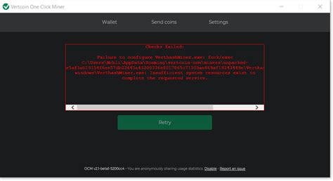 Insufficient System Resources · Issue 332 · Vertcoin Projectone Click