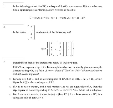 solved is the following subset u of r4 a subspace justify