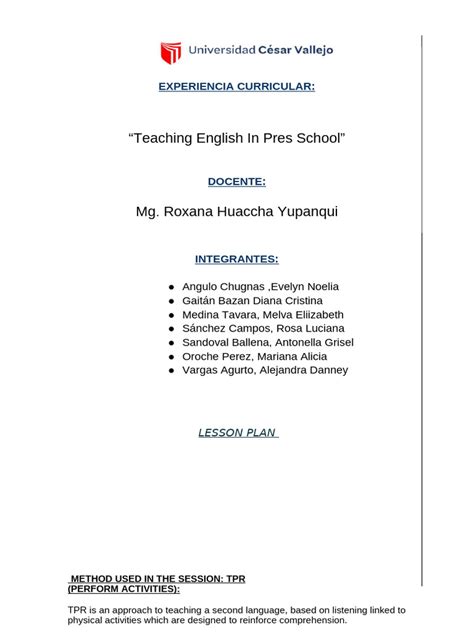 Copia De Lesson Plan Tpr Pdf Behavior Modification Learning