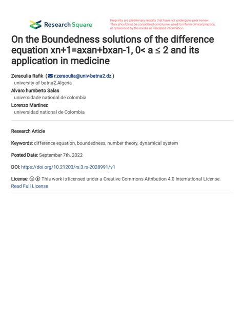 Pdf On The Boundedness Solutions Of The Difference Equation X N1