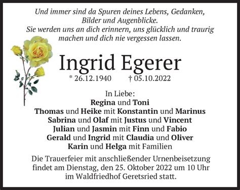 Traueranzeigen Von Ingrid Egerer Trauermerkurde