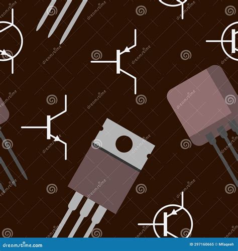 Transistor Symbol Vector Illustration With Dark Background Seamless Pattern Stock Vector