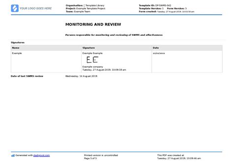 Generic Safe Work Method Statement Free And Customisable