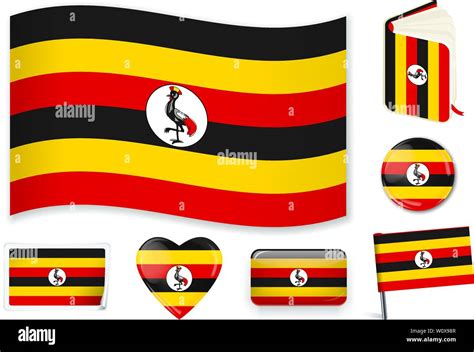 Ugandan National Flag Vector Illustration 3 Layers Shadows Flat