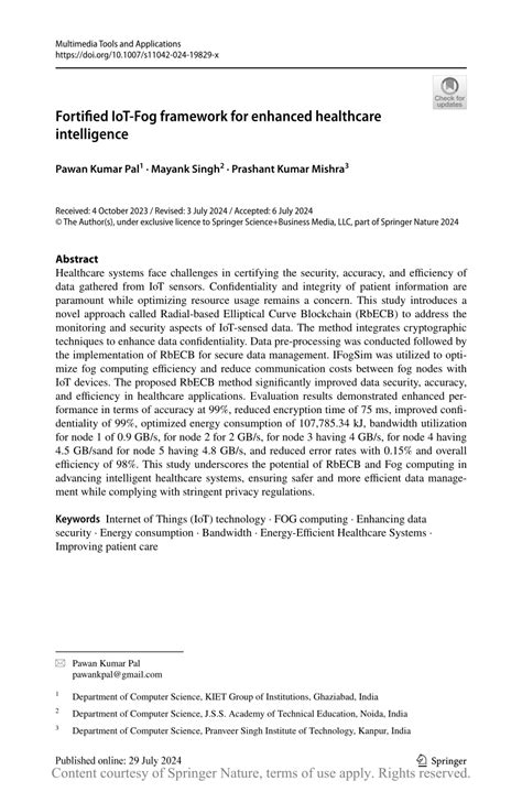 Fortified Iot Fog Framework For Enhanced Healthcare Intelligence