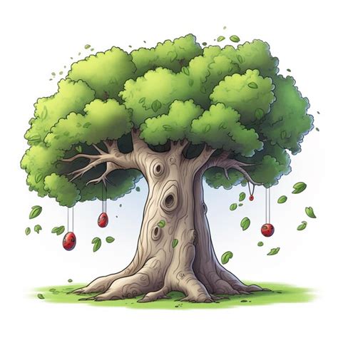 Cartoon Illustration Of A Tree With Apples Hanging From It Generative Ai Premium AI Generated