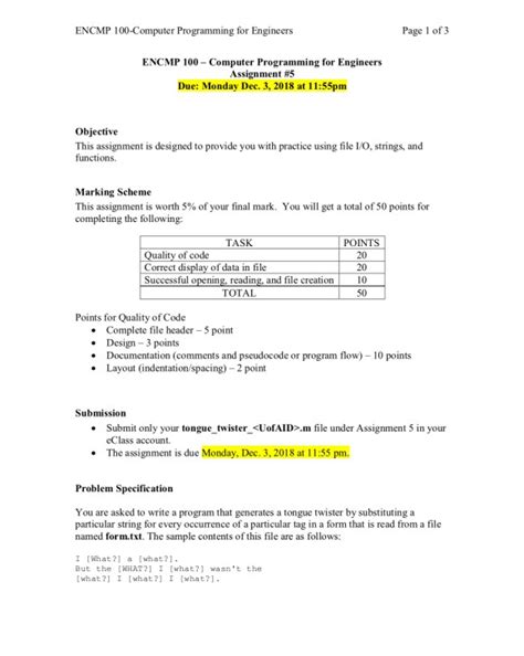 ENCMP 100 Computer Programming For Engineers Page 1 Chegg