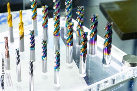 CNC Cutters For Metal Multi Colored Drills Close Up Accessories For Engraving Milling