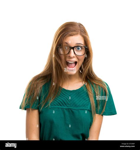 Retrato De Una Hermosa Chica Con Una Expresi N Sorprendida Aislado Sobre Fondo Blanco Fotograf A