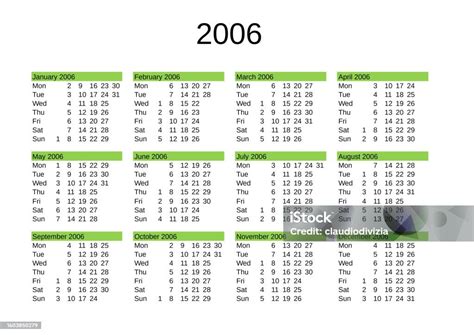 Year 2006 Calendar In English Stock Illustration Download Image Now