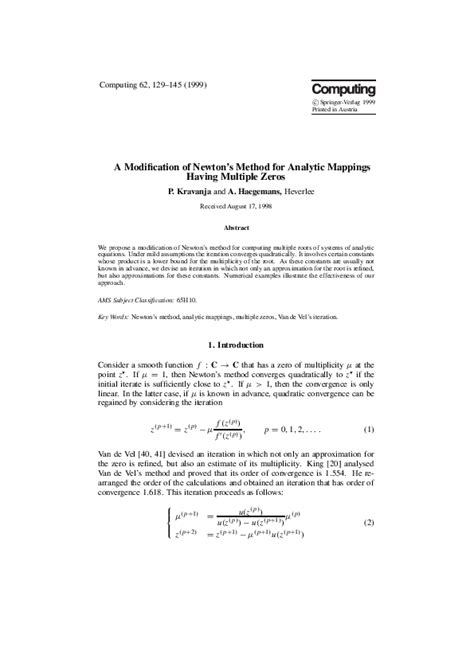 Pdf 1999 A Modification Of Newtons Method For Analytic Mappings