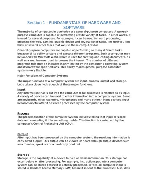 Doc Section 1 Fundamentals Of Hardware And Software