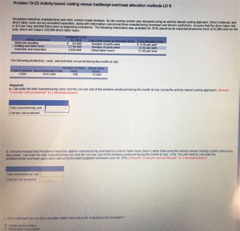 Solved Activity Based Costing Versus Traditional Overhead