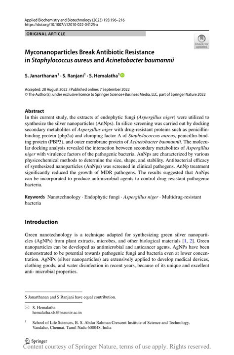 Myconanoparticles Break Antibiotic Resistance In Staphylococcus Aureus And Acinetobacter