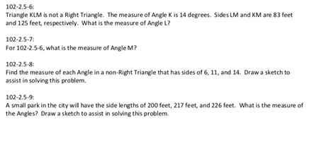 Solved 102 2 5 6 Triangle Klm Is Not A Right Triangle The