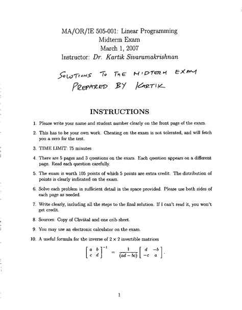 Solutions For Midterm Exam Linear Programming Ma 505 Exams Linux
