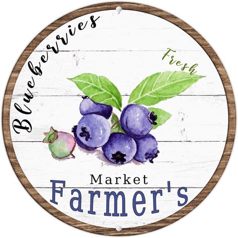 Fresh Dessert Tin Plaque Farmers Market Blueberries Metal
