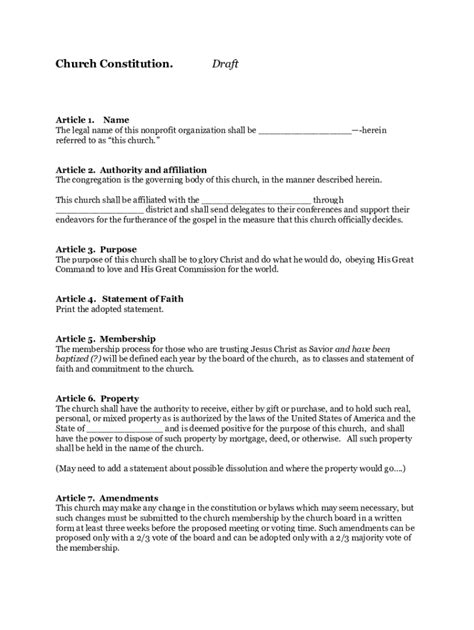 Fillable Online Church Constitution Draft Fax Email Print Pdffiller