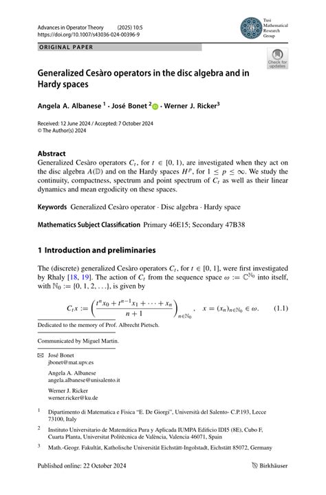 Pdf Generalized Cesàro Operators In The Disc Algebra And In Hardy Spaces