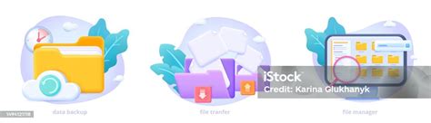 데이터 백업 전자 문서 관리 클라우드 파일 저장 파일 전송 랜딩 페이지에 설정된 3d 아이콘입니다 3차원 벡터 일러스트레이션