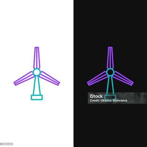 흰색과 검은색 배경에 격리된 녹색 및 보라색 선 풍력 터빈 아이콘 풍력 발전기 기호 전력 생산을 위한 풍차 벡터 일러스트레이션 개발에 대한 스톡 벡터 아트 및 기타 이미지