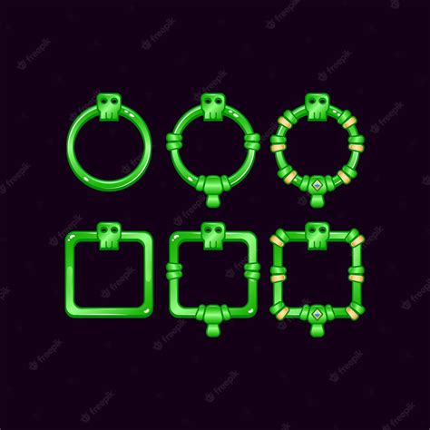 premium vector set of game ui border frame with skull symbol for gui