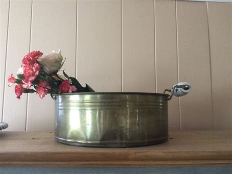 Large Brass Pot 2 Handles Delft Vintage Brass Pot Farmhouse Cottage
