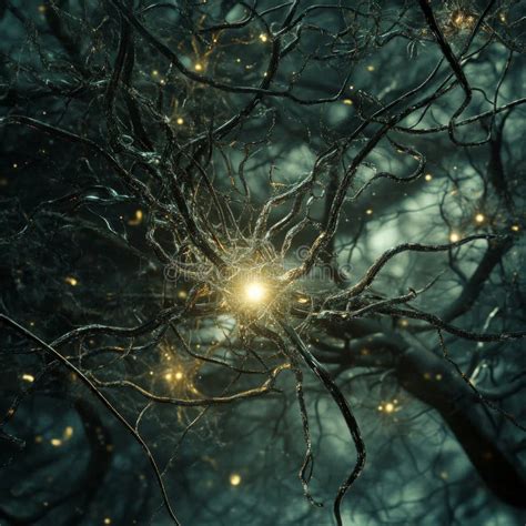 Glowing Neural Network In Forest Synapses And Electrochemical Connections Stock Image Image