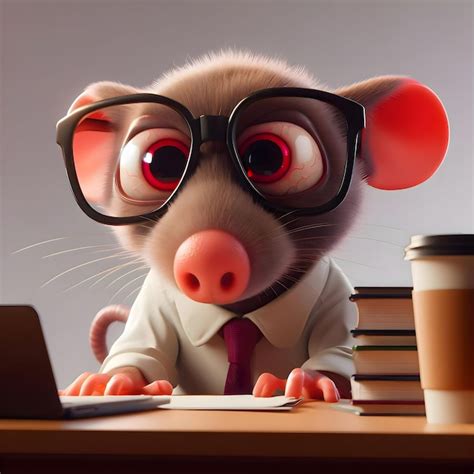 Premium Ai Image A Cute Quirky Nerdy Rat Wearing Glasses Sitting At A