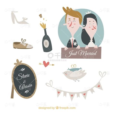 婚礼免抠元素 婚礼元素卡通设计合集 素材免费下载 626像素 Ai格式 编号62525619 千图网