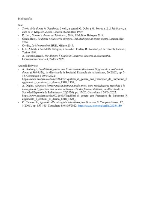 Bibliografia Relazione Storia Di Genere Bibliografia Testi Storia