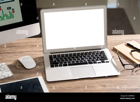 Laptop With Blank Screen On Table Workspace Background New Project On Laptop Computer With
