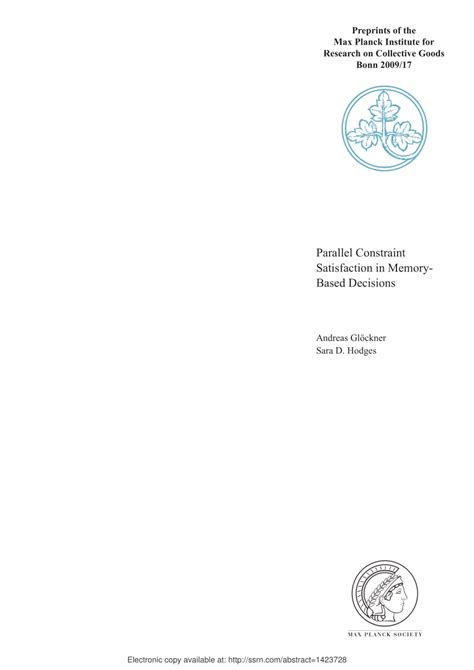 Pdf Parallel Constraint Satisfaction In Memory Based Decisions
