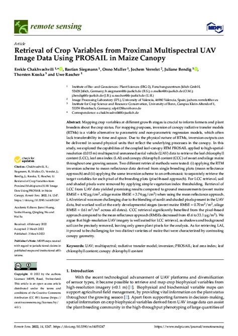 Pdf Retrieval Of Crop Variables From Proximal Multispectral Uav Image