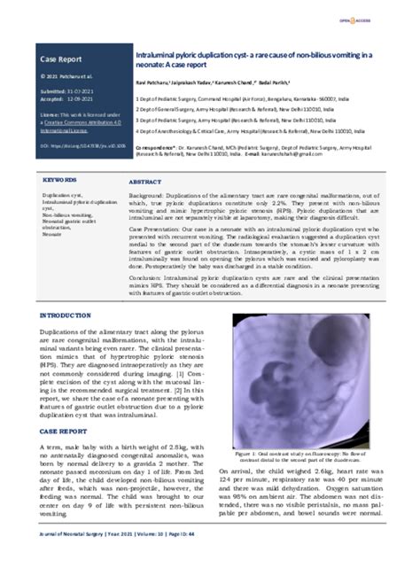 Pdf Intraluminal Pyloric Duplication Cyst A Rare Cause Of Non Bilious Vomiting In A Neonate